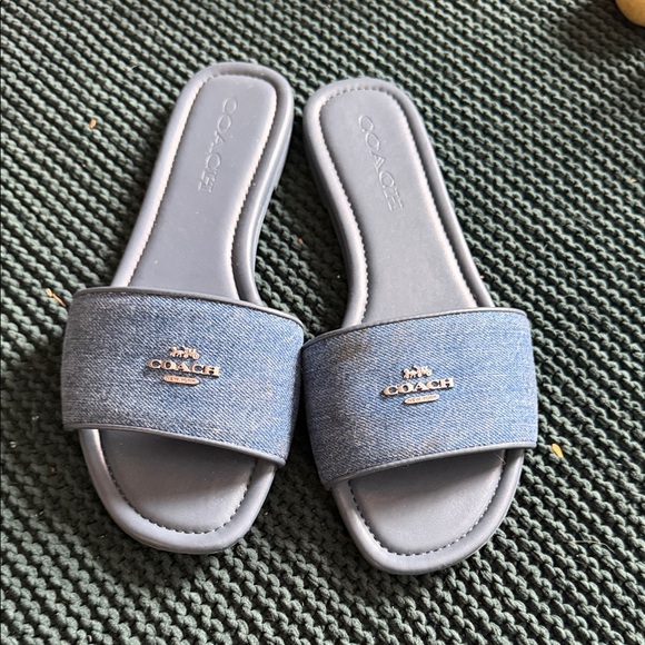 Coach | Shoes | Coach Blue Denim Slide Sandals | Poshmark